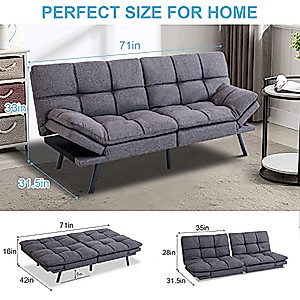 Opoiar Futon Convertible Sofa Bed Futon Couch Memory Foam Futon Sleeper Sofa Loveseat Futon Bed Breathable Linen Adjustable Lounge Couch with Metal Legs,Futon Sets for Compact Living Space,Dark Grey