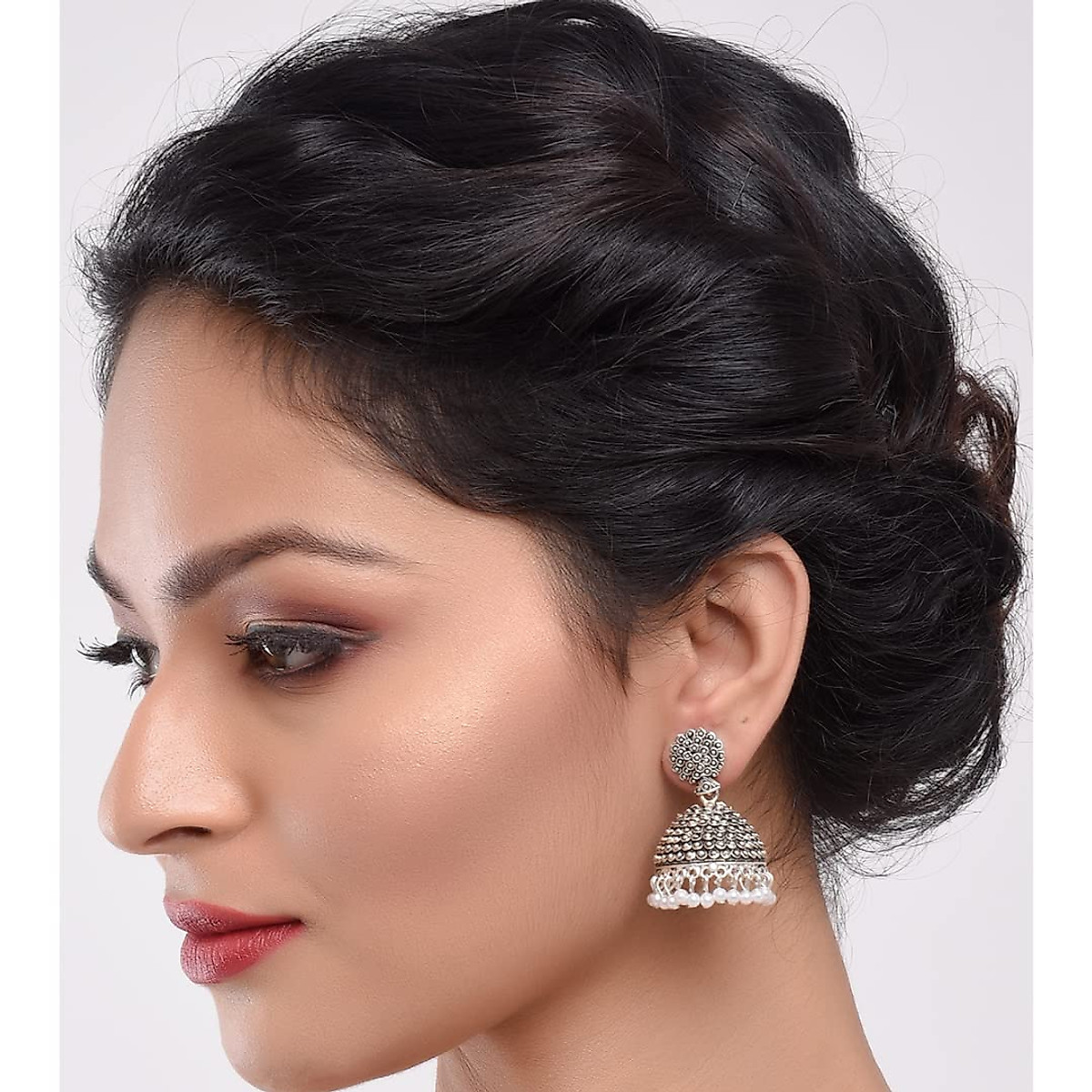 Efulgenz Silver Tone Jhumka Earrings for Women Oxidized Indian Earrings Boho Oxidized Traditional Temple Jhumka Jhumki Earrings for Women Indian Oxidized Jewelry