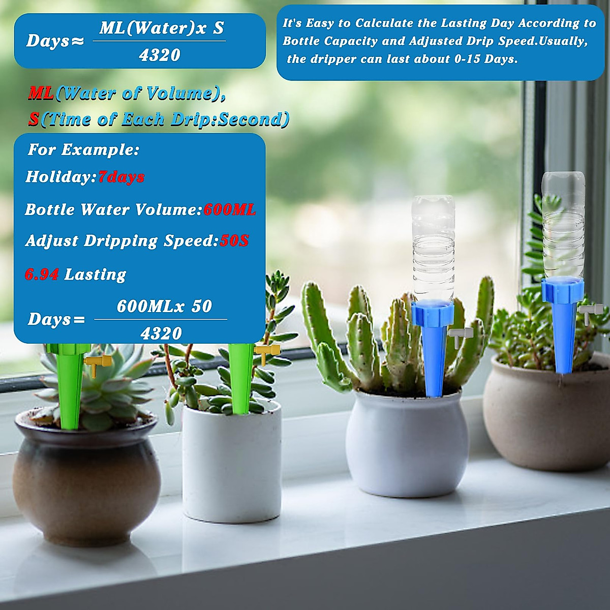 CZS 20 Pack Self Watering Spikes for Plant, Self Watering Planter Insert, Plant Watering Spikes with Adjustable Control Valve Switch, Plant Watering Devices for Indoor Outdoor Potted Plants