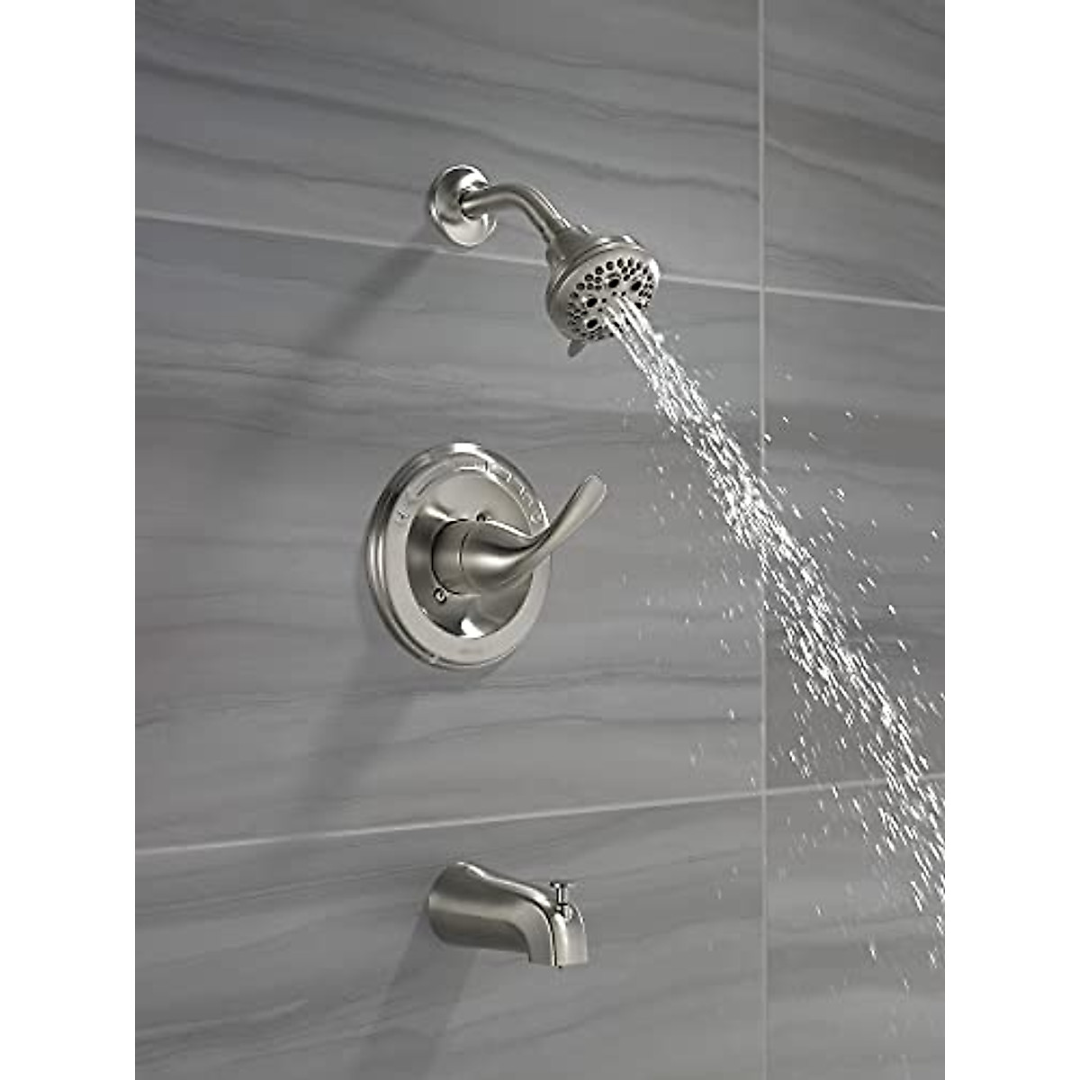 Delta Faucet Classic 13 Series Single-Function Tub and Shower Trim Kit with Single-Spray Touch-Clean Shower Head, Stainless T13220-SS (Valve Not Included)