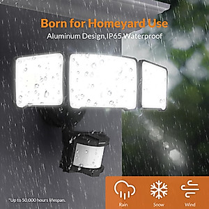 LEPOWER LED Motion Sensor Security Lights, 3 Head Motion Detected, 38W, 4200LM, Waterproof IP65, 5500K, Full Metal for Outdoor, Garage, Porch, Yard (Not Solar Powered, Black)