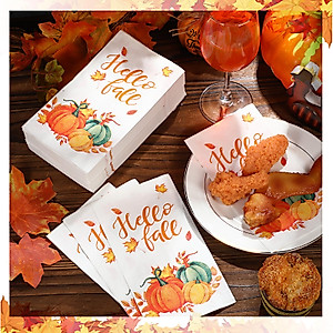Qeeenar 200 Pcs Fall Napkins Paper Disposable Hand Towels Thanksgiving Pumpkin Napkins Guest Maple Leaves Fall Napkins Decorative for Autumn Home Dinner Party Decor Kitchen (Classic,4.3 x 7.8 Inch)