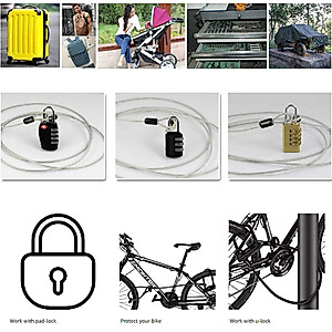 WANLIAN Safety Steel Cable, Double-Loop Braided Steel Flexible Lock Cable, toroidal Bicycle Security Cable, Vinyl-Coated Braided Steel, 200 cm Long for U-Locks, Padlocks&disc Locks, Silver