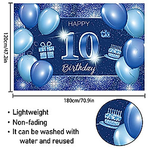 5665 Happy 10th Birthday Backdrop Banner Decor Blue – Dot Glitter Sparkle 10 Years Old Birthday party Theme Decorations for Boys Girls Supplies