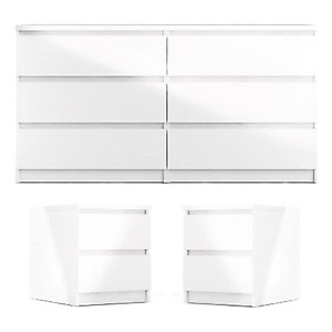 Home Square 3PC Set Engineered Wood with 2 Nightstands and 1 Double Dresser in White Gloss