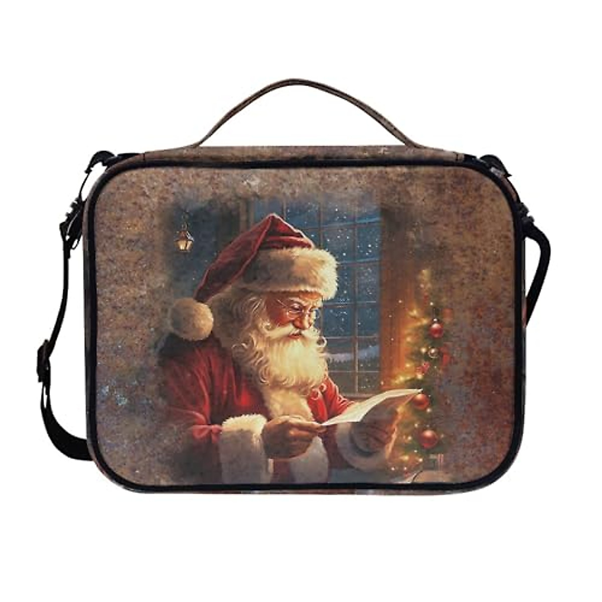 Dajingkj Christmas Bible Covers for Women Large Size Santa Claus Bible Case with Shoulder Strap Zipper Bookcover Bible Carrying Organizer Bible Tote Bag with Handle
