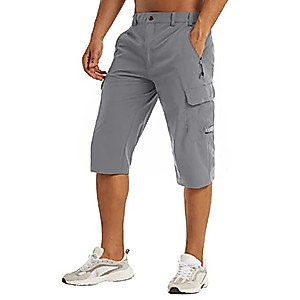 BIYLACLESEN Mens Hiking Shorts Quick Dry Pants Summer Pants for Men Cargo Shorts for Men Athletic Shorts Men Light Grey