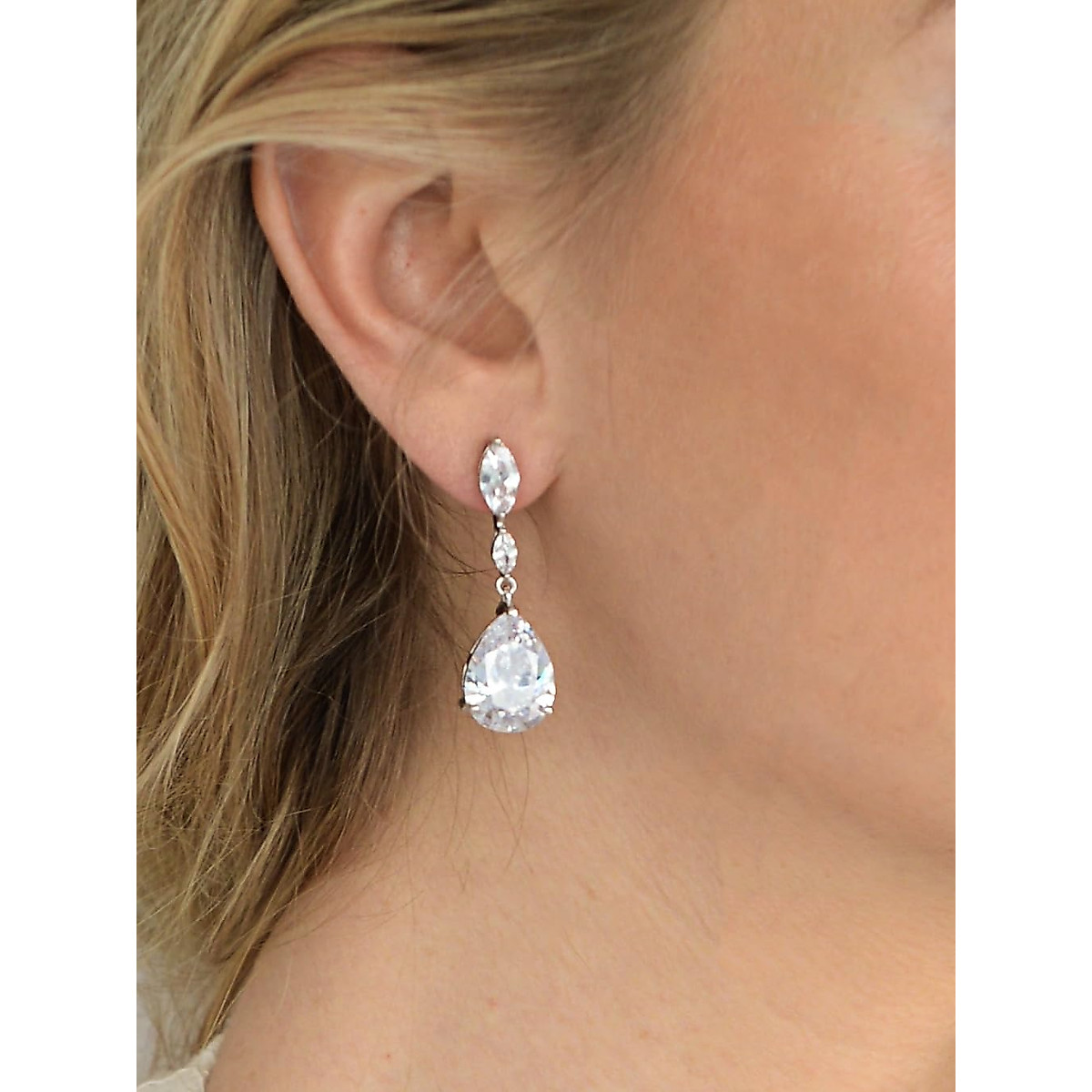 Mariell Cubic Zirconia Crystal Teardrop Dramatic Size Dangle Bridal Earring with Platinum Plating for Wedding, Bridesmaid, Prom Jewelry Gift