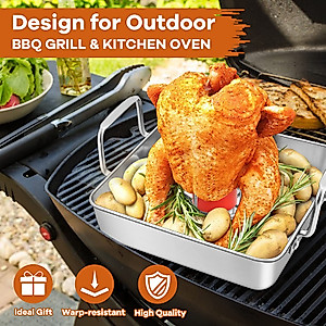 Square Roasting Pan with Beer Can Chicken Holder, Joyfair 9-in Stainless Steel Roaster Baking Pans & Racks for BBQ Grilling/Home Cooking, Heavy Duty & Dishwasher Safe - (2 Pans + 2 Racks, More Tools)