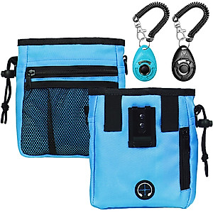 STMK Dog Treat Pouch Dog Clicker Training Kit, Dog Training Treat Pouch Dog Clicker for Training, 3 Ways to Wear Easily Carries Treat Pouches for Pet Training (Blue)