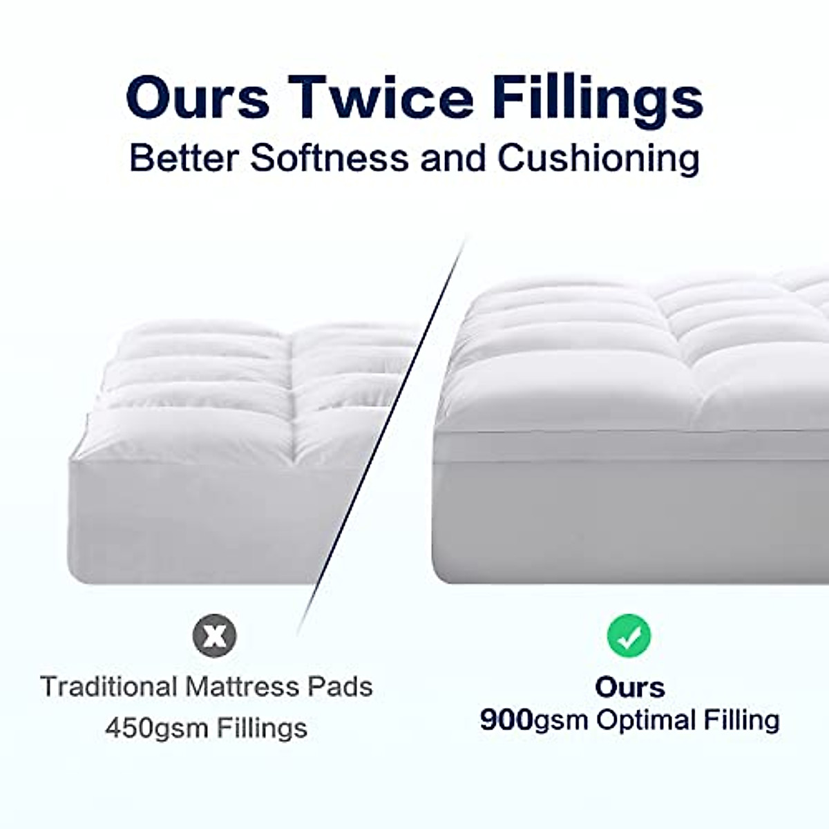 SOPAT Mattress Topper Twin Size Extra Thick Mattress Pad 8-21" Deep Pocket Soft Down Alternative Fill Mattress Protector Pillow Top Mattress Cover (39x75 Inches, White)
