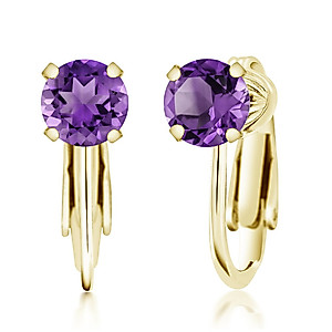 Gem Stone King 1.50 Ct Round Purple Amethyst 18K Yellow Gold Plated Silver Clip On Earrings For Women