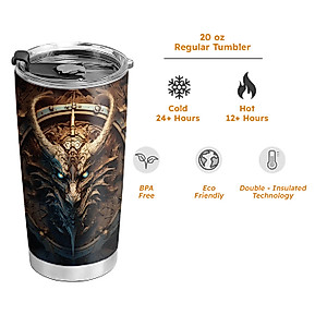 64HYDRO 20oz Steampunk Mechanical Engineer Clockwork Dragon Tumbler, Gaming, Gamer Gifts for Dragon Lovers, Stainless Steel Double Wall Vacuum Insulated Coffee Mug, Travel Cup with Lid