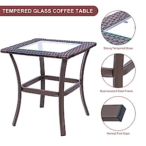 3 Piece Wicker Patio Furniture Sets, Outdoor Wicker Rocking Chairs Patio Bistro Set, Rattan Chairs Patio Furniture Set for Porch Lawn Poolside Backyard with Glass Coffee Table, Brown and Navy