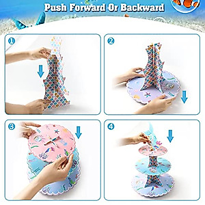 Creatyi Cupcake Stand 3 Tier Round Mermaid Cupcake Stand Unique Cupcake Holder Cupcake Tower Display Perfect for Birthday Baby Shower New Year and Christmas Party Supplies (Mermaid, 1 PCS)