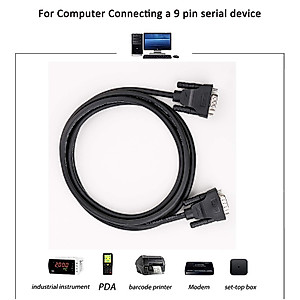DTech DB9 RS232 Serial Cable Male to Female Null Modem Cord Full Handshaking 7 Wire Crossover for Data Communication (15 Feet, Black)