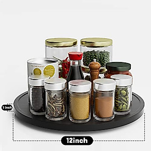 Homerays Lazy Susan Organizer 12 Inch Non-Skid Bamboo Lazy Susan for Kitchen Rotating Spice Rack for Kitchen Cabinet, Wood Turntable for Kitchen Countertop Organizer Black