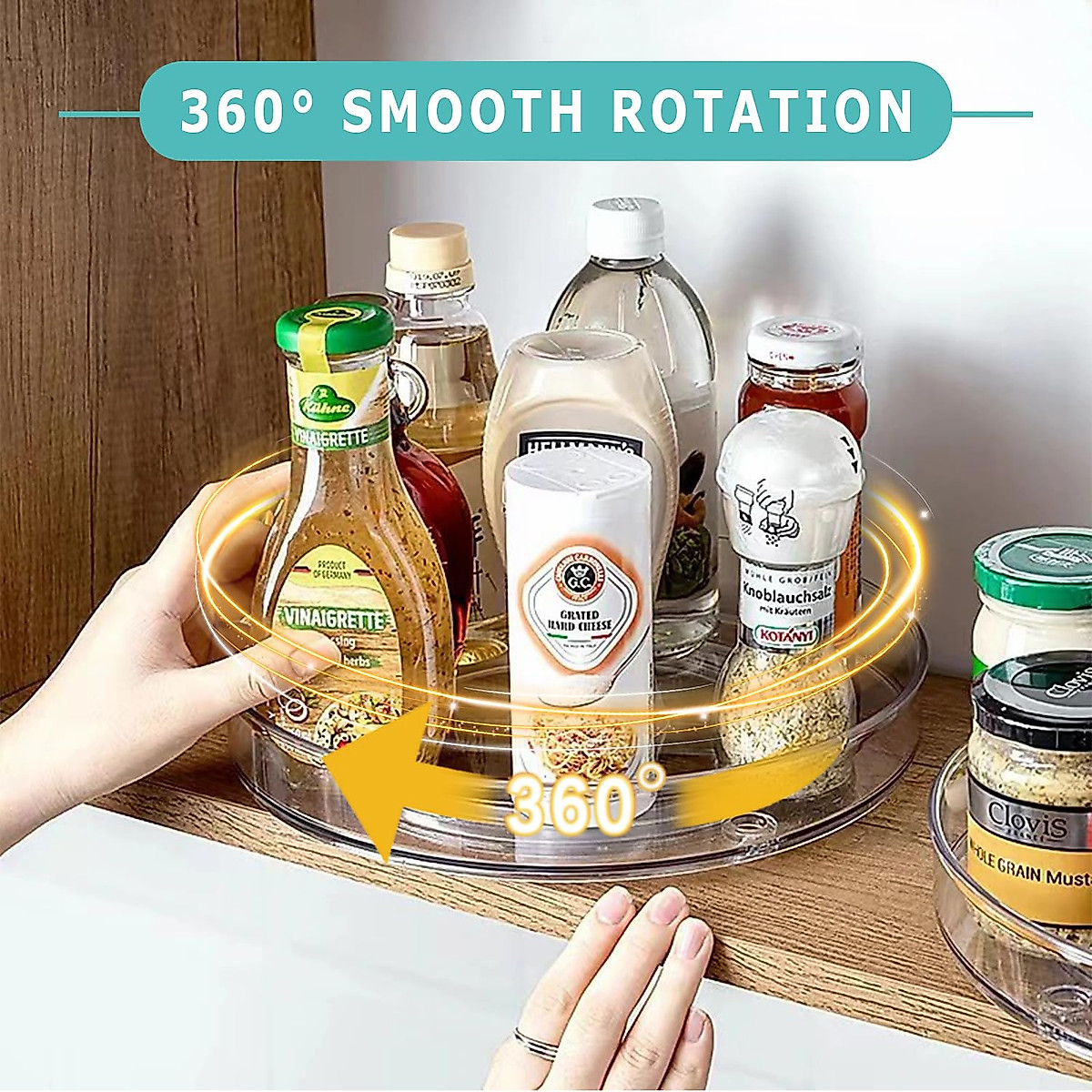 JelKen Lazy Susan Turntable Cupboard Organizer, 2 Pack Rotating Spice Racks for Kitchen, Cabinet, Pantry, Refrigerator (9"x1.38")