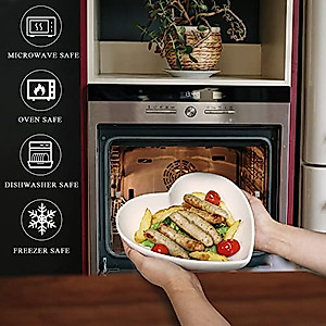 FLORWOD 2pcs Porcelain Heart Shaped Plates Deep Salad Plates, 8 inch Large Heart Bowls for Serving Dessert/Appetizer/Fruit, 32 oz/pc