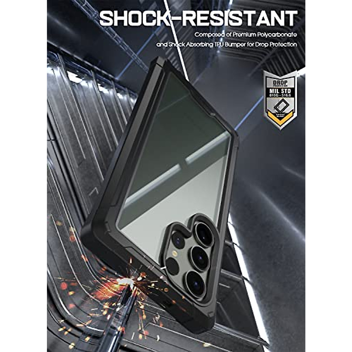 Poetic Guardian Samsung Galaxy S23 Ultra 5G 6.8" Case - 20 FT Drop Tested, Built-in Screen Protector, Rugged Shockproof, Black/Clear