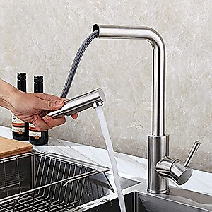 Kitchen taps with Pull Out Spray,Mixer tap hot and Cold 360°Swivel Single Lever,Stainless Steel Brushed,2 Functions,Kitchen Sink,Faucet