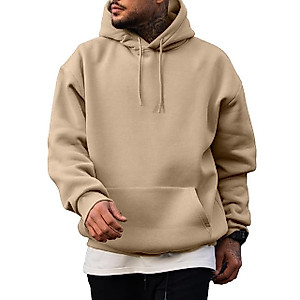 JMIERR Mens Lightweight Cotton Hoodies Winter Casual 1/4 Sweatshirts Loose Fit Drawstring Pullover Shrits, US40(M), A Khaki