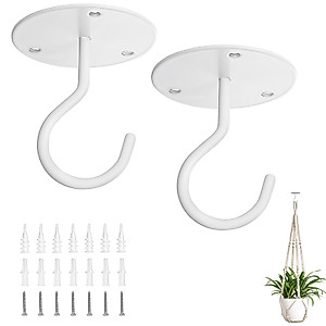 Mkono Ceiling Hooks for Hanging Plants, Metal Plant Hanger Bracket Wall Mount Hooks for Hanging Bird Feeders, Lanterns, Wind Chimes, Planters, Indoor&Outdoor Decoration Hooks (2-Pack) (White)