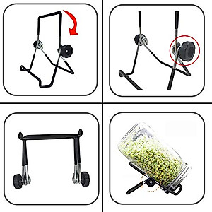 2 Pcs Stainless Steel Mason Jar Sprouting Jar Lids with 2 Pcs Stainless Steel Sprouting Stands for Wide Mouth Mason Jars Canning Jars (Black)