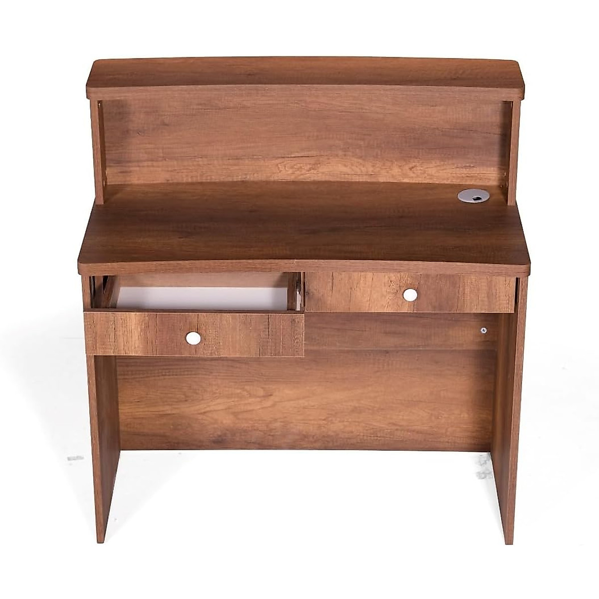 UGOS Mono Walnut Modern Reception Desk w/Transaction Counter | Laminate Desktop | Multifunctional Standing Front Desk for Home, Office, Salon, Spas, and Lobby (40 inch (100 cm))