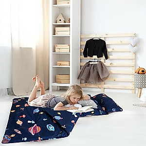 PHF Space Toddler Nap Mat Set, with Removable Pillow for Toddler Boys Girls, Soft and Lightweight for Daycare, Preschool, Travel, Kindergarten Sleeping Bag, Fits Ages 3-6 Years, Space