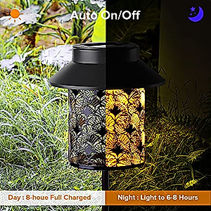 Bownew Outdoor Pathway Solar Lantern Outside Waterproof Metal Solar Powered Lights Decor for Garden Patio Deck Lawn Yard Porch Balcony, 2 Pack