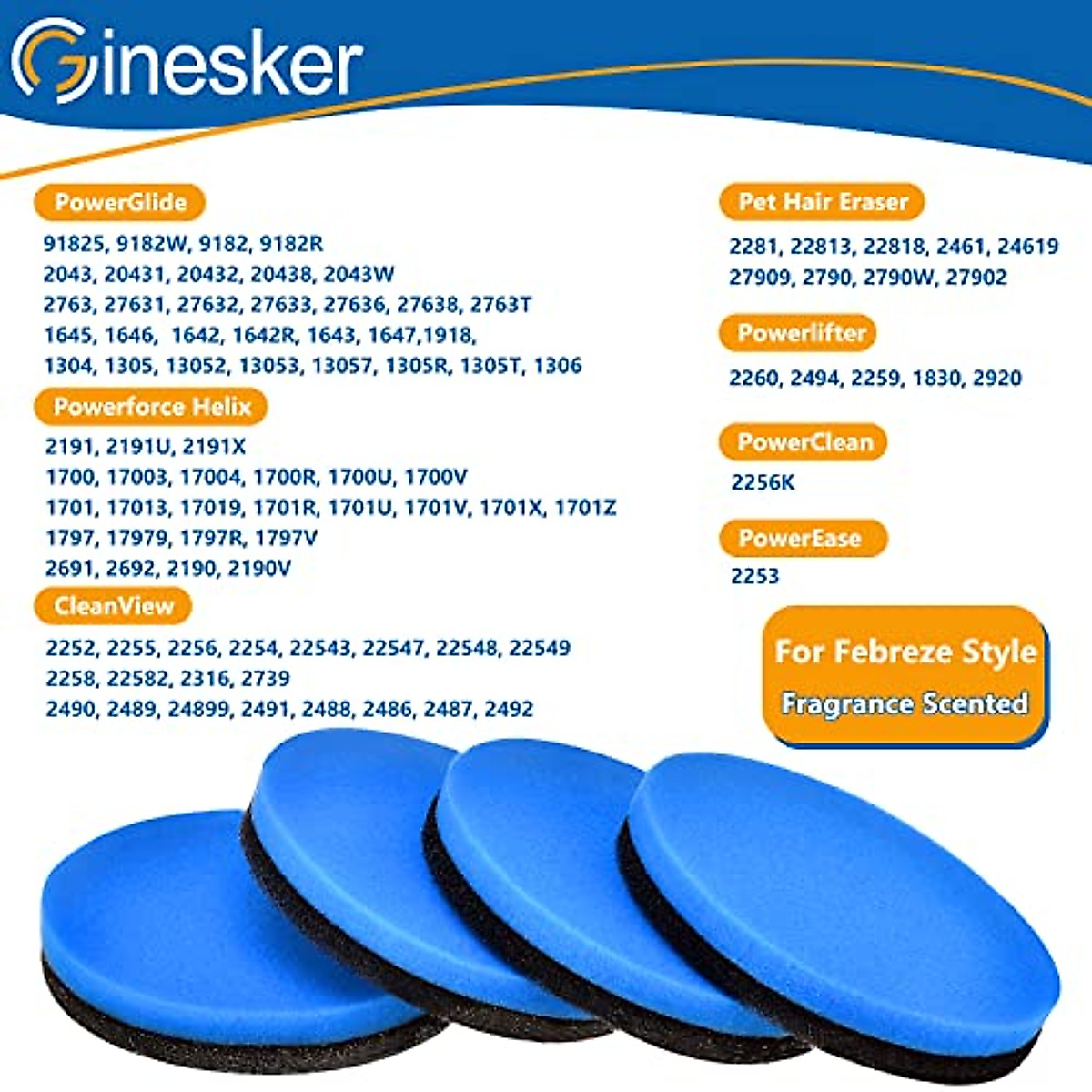 4 Pack Replacement Filter for Bissell Febreze Style 1214 Cleanview & PowerGlide Pet Upright Vacuum, Compare to Part #12141(Fragrance Scented)