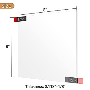 Enoin 2pcs 8 x 8 Inch Clear Acrylic/Plexiglass Sheet 0.118" 1/8 Inch Thick, Plastic Sheet Transparent Board Panel for Glass, DIY Project, Picture Frame,Paintings, Art Craft