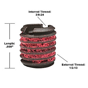 E-Z Lok Externally Threaded Insert, C12L14 Carbon Steel, Meets AISI 12L14, 3/8"-24 Internal Threads, 1/2"-13 External Threads, 0.500" Length, Made in US (Pack of 10)