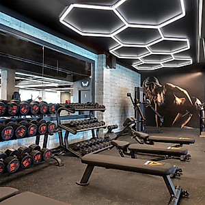 ALL4DETAIL Hexagon LED Garage Light, 8 Grid System 6500K Car Detailing Shop Light for Workshop Garage Basement Gym