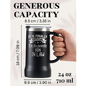 Onebttl Son in Law Gifts from Mom Dad, Parent, Father, Mother for Engagement, Wedding, Marriage, Stainless Steel Beer Stein Tumbler, 24oz Beer Mug with Lid