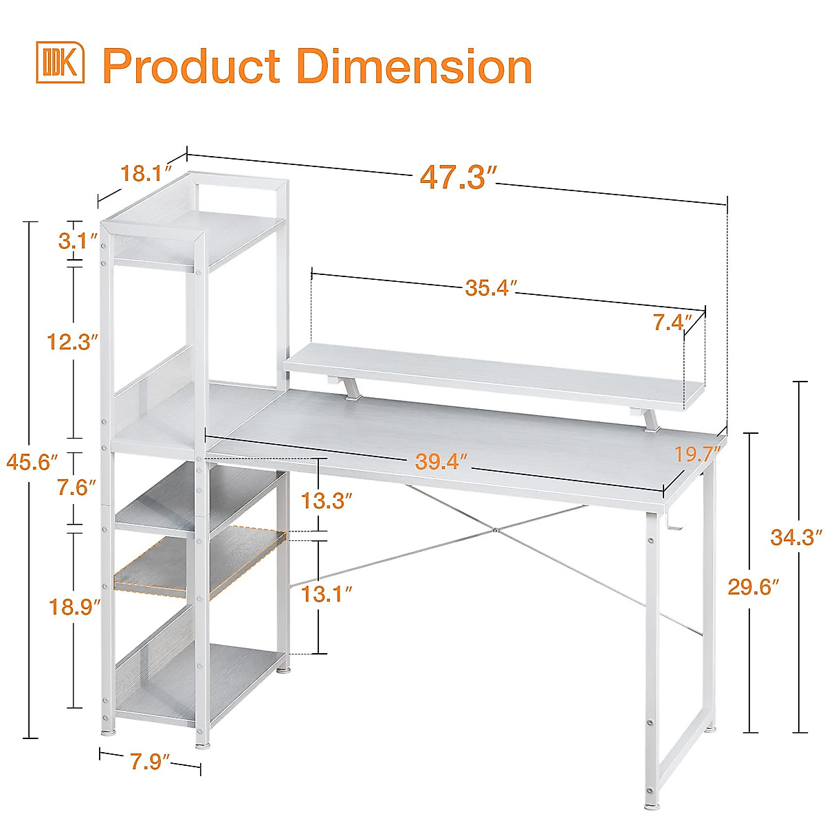 ODK Computer Desk with Storage Shelves and Monitor Stand, 40 Inch Gaming Desk with Bookshelf, Reversible Study Table for Home Office, Small Space Bedroom, Black
