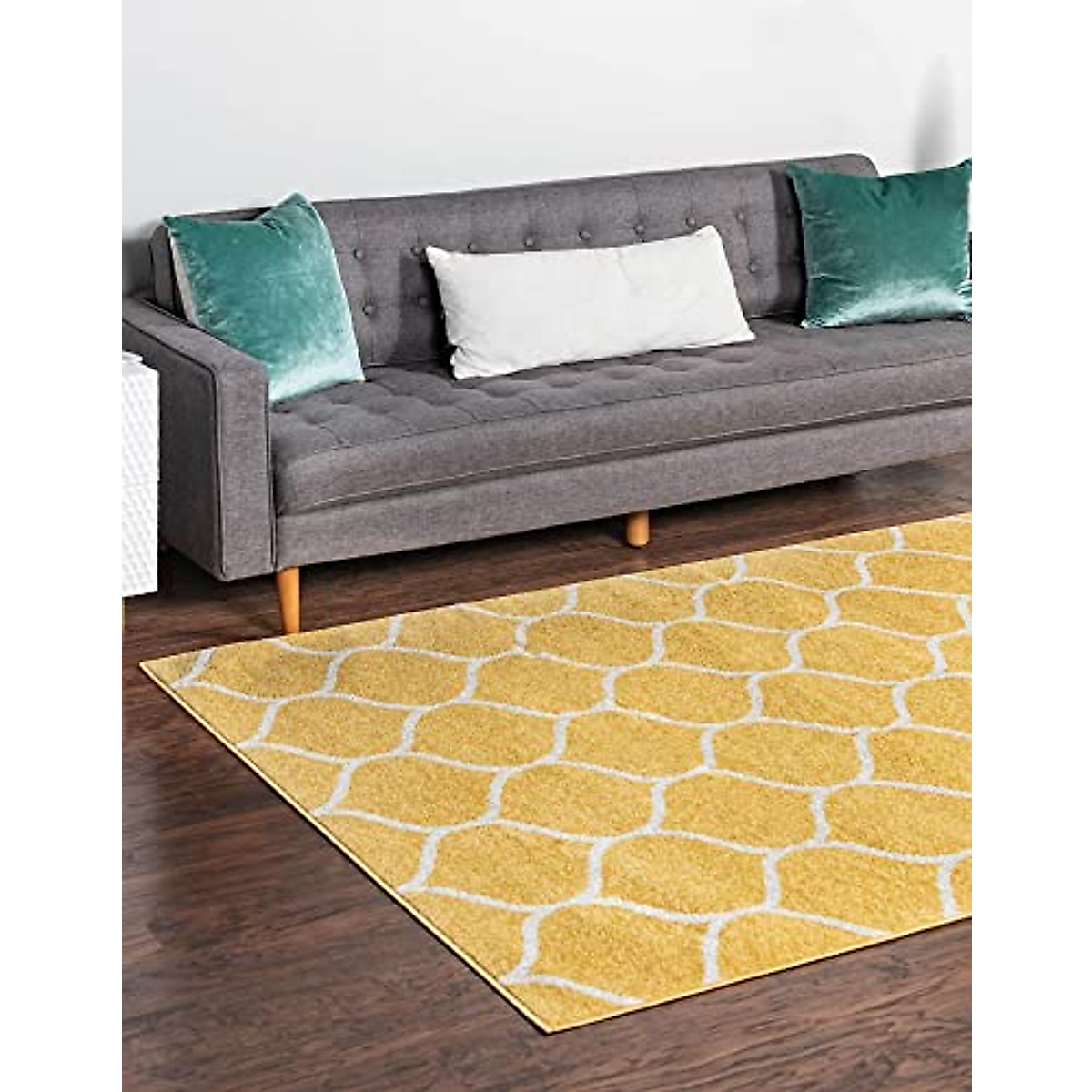 Rugs.com Lattice Frieze Collection Rug – 4' x 6' Yellow Medium Rug Perfect for Living Rooms, Large Dining Rooms, Open Floorplans