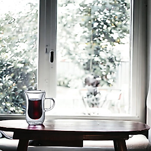 Two Villages CA 4 Oz Double Wall Borosilicate Insulated Glass Coffee Mug Set of 6, 120ml Coffee Cups with Handle for Tea, Latte - Perfect Espresso Cup Gift