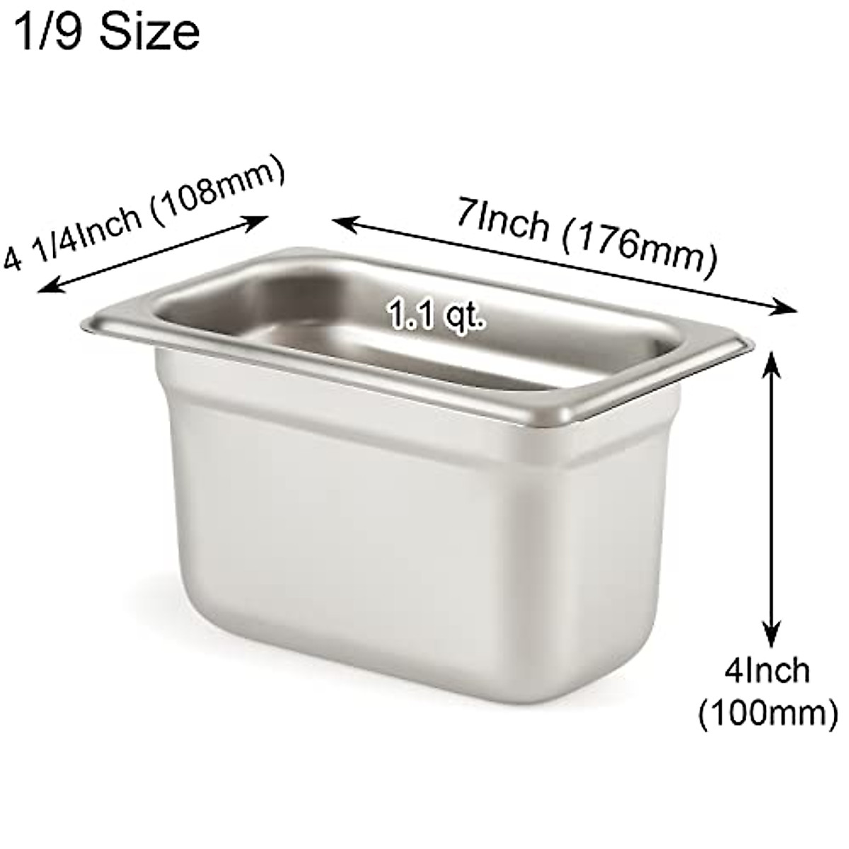 CURTA 6 Pack Anti-Jam Slotted Hotel Pans with Lids, 1/9 Size 4 Inch Deep, NSF Commercial 18/8 Stainless Steel Chafing Steam Table Food Pan with Covers