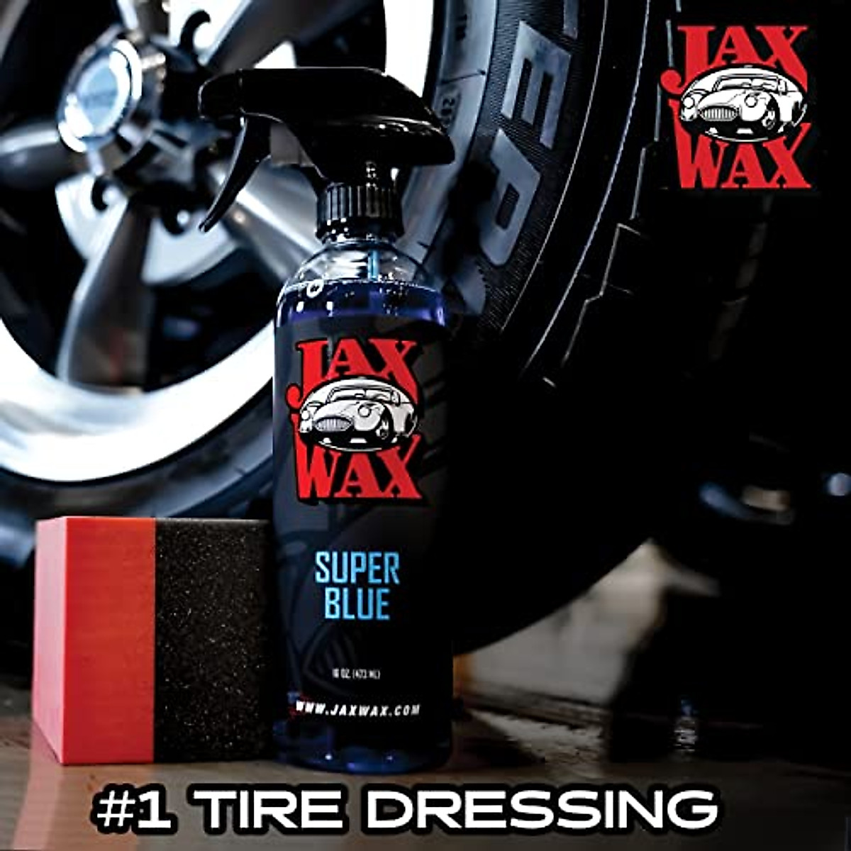 Jax Wax Super Blue Solvent - Commercial Grade Solvent Based Tire Dressing for Rubber, Plastic, and Vinyl, Tire Shine for Wet Looking Wheels – 16 Oz