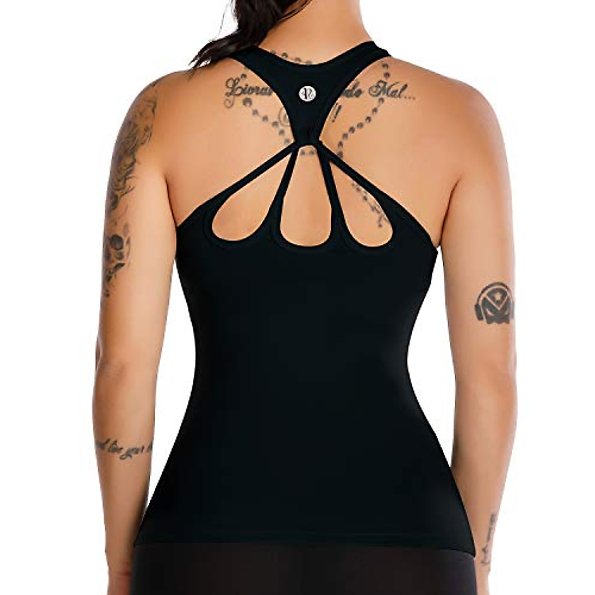 RUNNING GIRL Yoga Tank Tops for Women Built in Shelf Bra B/C Cups Strappy Back Activewear Workout Compression Tops (BX2356 Black, CN:L,US:M)