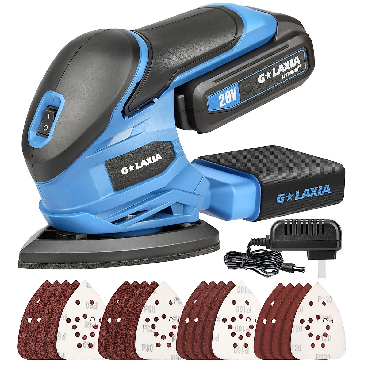 G LAXIA Detail Sander, 20V Cordless Electric Sander with 20Pcs Sandpapers, 12000 OPM Hand Held Sanders with Dust Bag for Woodworking