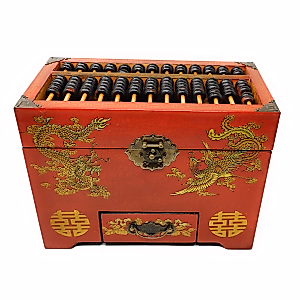 Vintage Chinese Wooden Bead Arithmetic Abacus W. Storage Compartments