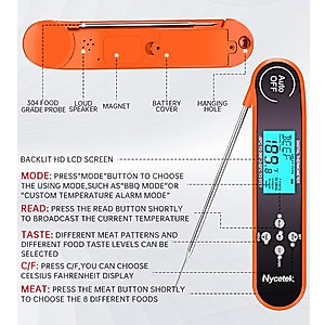 Nycetek Digital Cooking Thermometer, Accurate & Waterproof Instant Read Meat Thermometer with Backlit, Calibration, Probe, Food Thermometer for Kitchen, Grilling, Candy, BBQ, Oil Fry, Baking and More