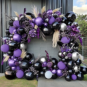 Black Purple Silver Balloon Garland - Double Stuffed Dark Purple Black Balloons Metallic Silver Lavender Lilac Balloon Arch Kit for Halloween Wednesday Birthday Graduation Wedding Party Decoration