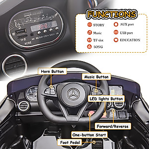 TOBBI Ride On Car 12V Licensed Mercedes Benz AMG GT Electric Car for Kids Ride On Toys Vehicle with 2.4G Remote Control, 2 Powerful Motors, Music, Horn, USB, Black