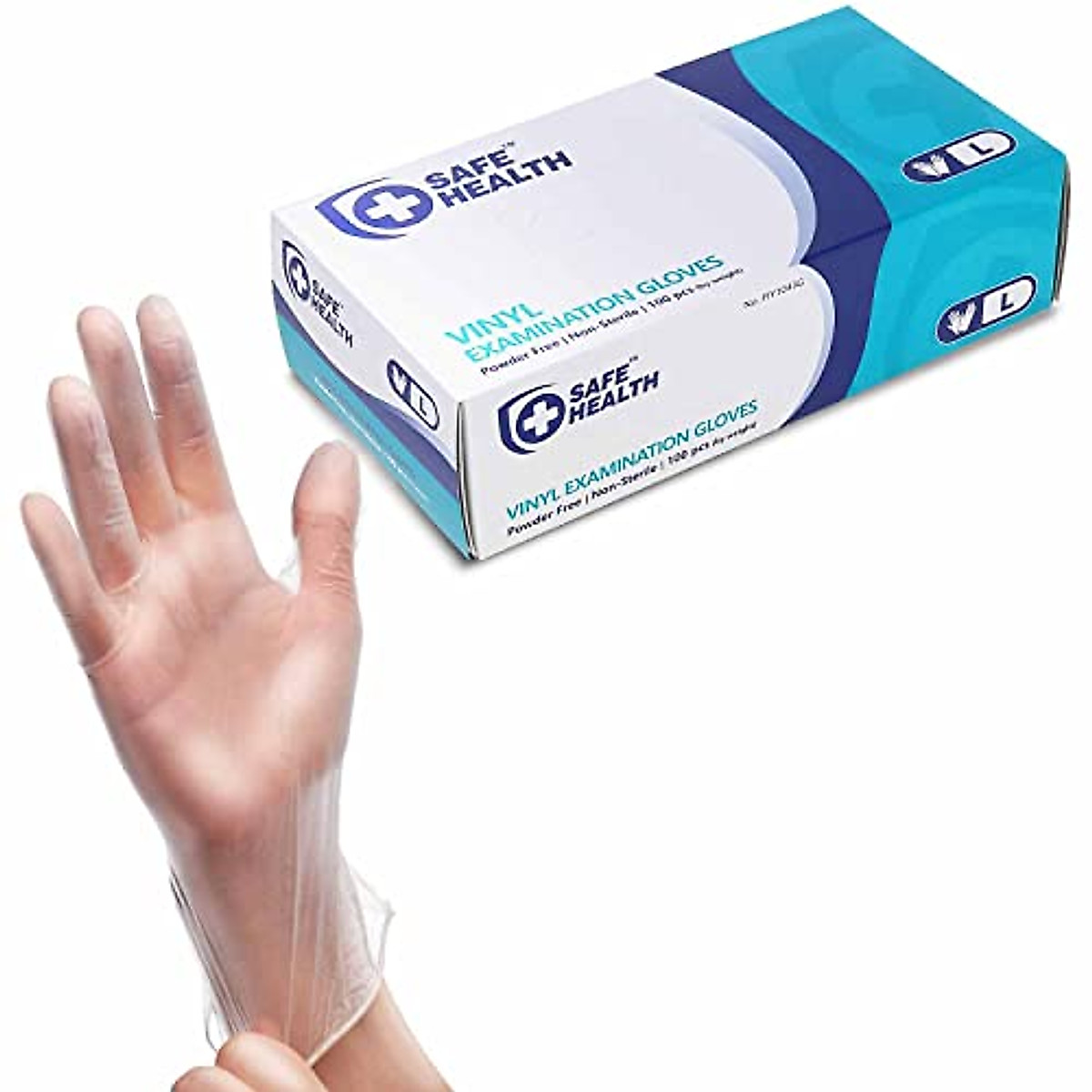 Safe Health Clear Vinyl Exam Gloves,S M L XL,100-Count 3 Mil Medical-Disposable Powder-Free Latex-Free Nursing-Office-Law Enforcement,Clear Large (L) Box of 100,FIY1043G