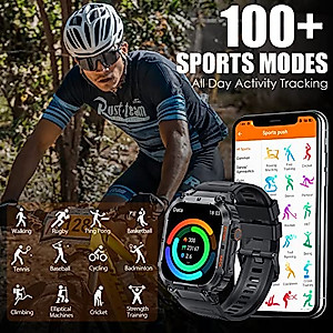 EIGIIS Military Smart Watches for Men 1.96” HD Big Screen Rugged Smart Watch (Answer/Dial Calls) Outdoor Tactical Sports Watch Fitness Tracker Smartwatch for iPhone Compatible with Android Phones