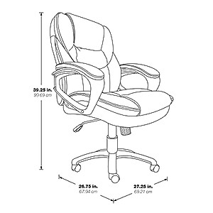Office Star FL Series Faux Leather Manager's Adjustable Office Chair with Lumbar Support and Padded Arms, Black